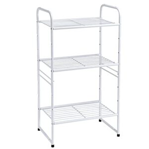 georis 3- tier heavy duty wire shelving storage rack | modern bathroom shelf | stackable plant standing shelf unit | perfect for kitchen, living room, balcony | white