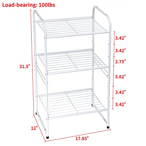 GEORIS 3- Tier Heavy Duty Wire Shelving Storage Rack | Modern Bathroom Shelf | Stackable Plant Standing Shelf Unit | Perfect for Kitchen, Living Room, Balcony | White