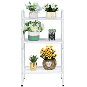 GEORIS 3- Tier Heavy Duty Wire Shelving Storage Rack | Modern Bathroom Shelf | Stackable Plant Standing Shelf Unit | Perfect for Kitchen, Living Room, Balcony | White