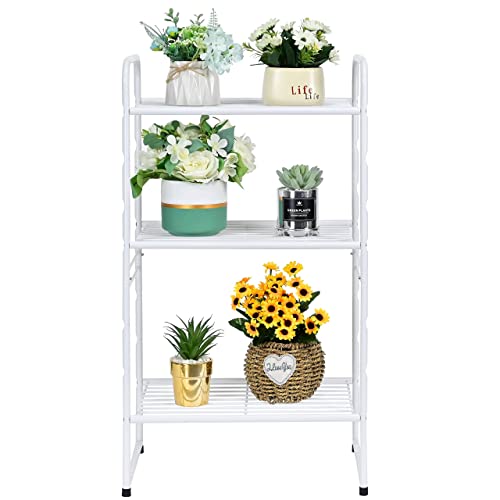 GEORIS 3- Tier Heavy Duty Wire Shelving Storage Rack | Modern Bathroom Shelf | Stackable Plant Standing Shelf Unit | Perfect for Kitchen, Living Room, Balcony | White