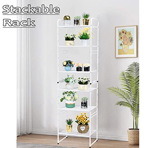 GEORIS 3- Tier Heavy Duty Wire Shelving Storage Rack | Modern Bathroom Shelf | Stackable Plant Standing Shelf Unit | Perfect for Kitchen, Living Room, Balcony | White