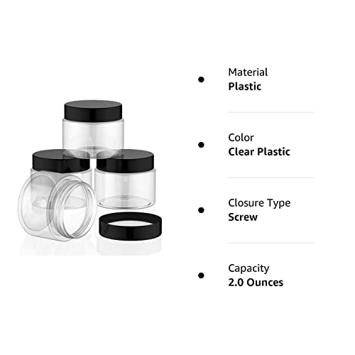 Patelai 4 Pieces Round Clear Wide-mouth Leak Proof Plastic Container Jars with Lids for Travel Storage Makeup Beauty Products Face Creams Oils Salves Ointments DIY Making or Others (Black,2 Ounce)