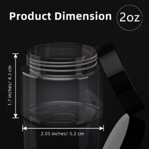 Patelai 4 Pieces Round Clear Wide-mouth Leak Proof Plastic Container Jars with Lids for Travel Storage Makeup Beauty Products Face Creams Oils Salves Ointments DIY Making or Others (Black,2 Ounce)