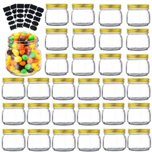 rainforce mason jars 8 oz 30 pack- small mason jars with gold lids -1/4 quart canning jars| storage pickling jars for jelly, jam, honey, pickles - spice glass jars - with 30 chalkboard labels