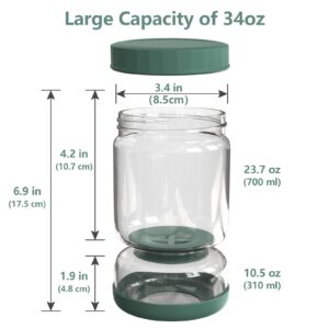 Luvan Glass Pickle Jar, 34oz Pickle Container with Strainer, LeakProof Pickle and Olive Hourglass Jar, Olive Jar with Airtight Lid, Green Multifunction Jalapeno Container, Pickle Flip Jar for Fridge