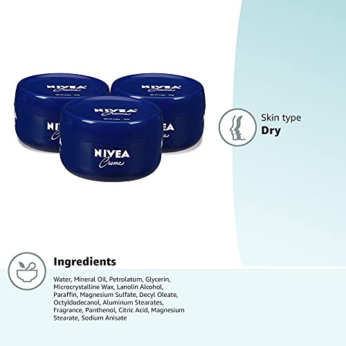 NIVEA Creme Body, Face and Hand Moisturizing Cream, 3 Pack of 6.8 Oz Jars