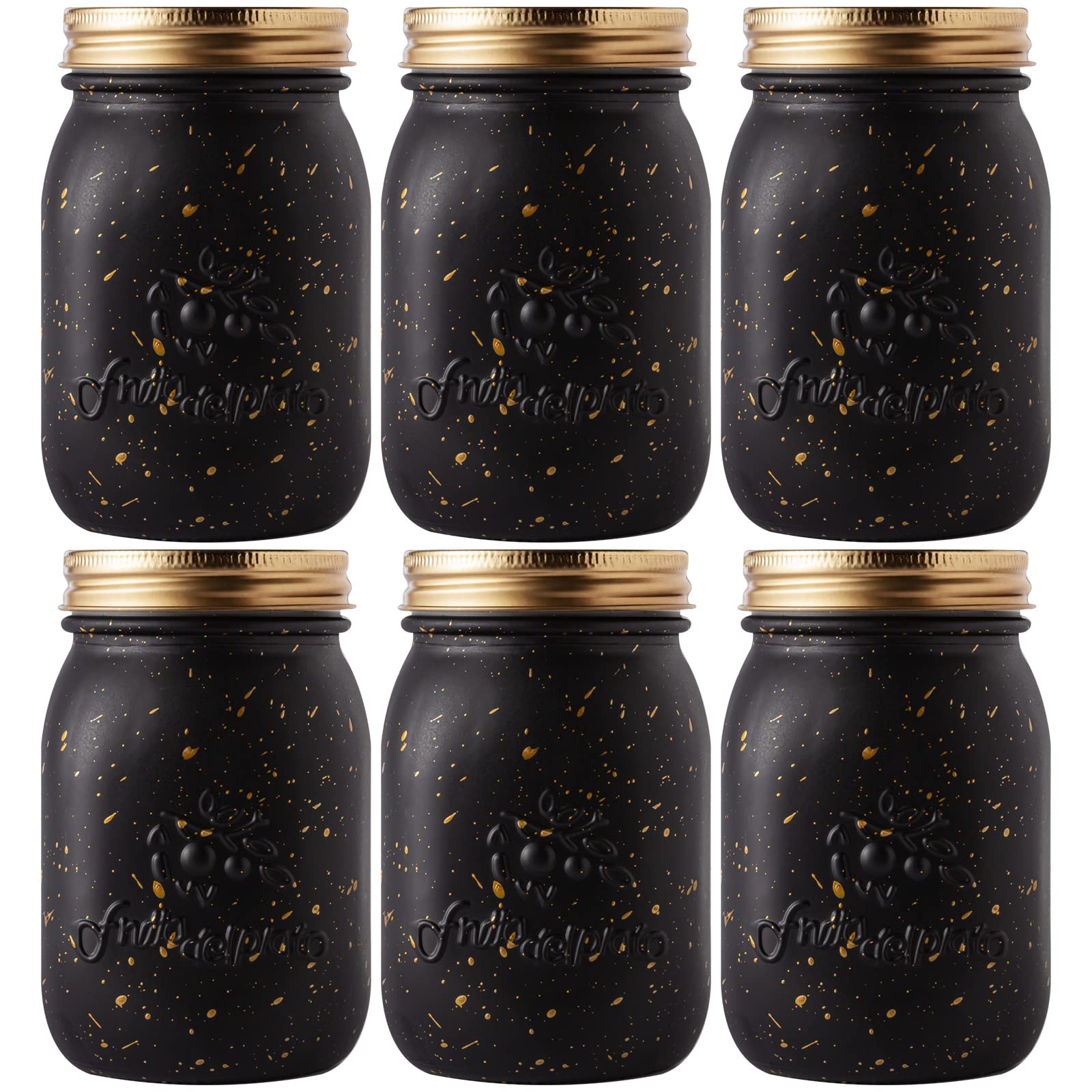 Claplante 6 Pack Glass Storage Jar, 16 oz Regular-Mouth Mason Jars with Metal Airtight Lids, Modern Design Food Storage Container, Kitchen Canisters, Food Storage Canister for Canning (Black