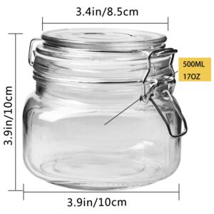 6 Pack Wide Mouth Mason Jars, OAMCEG 17oz Airtight Glass Preserving Jars with Leak Proof Rubber Gasket and Clip Top Lids, Perfect for Storing Coffee, Sugar, Flour or Sweets - 8 Labels & 1 Chalk Marker