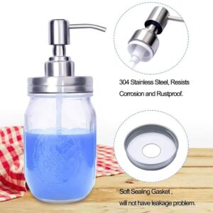 4 Pack Mason Jar Soap Dispenser Lids with Pumps, Rustproof Stainless Steel Lotion Soap Dispenser Lids Replacement for 16 oz Regular Mouth Mason Jar Decor, 4 Brushes Included Silver