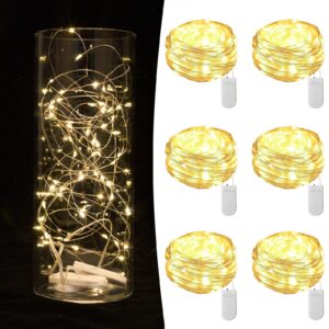 6 pack fairy lights battery operated string lights 7ft 20 led mason jar lights waterproof silver wire light fireflies diy party wedding christmas valentines day decoration(6 pack,warm white)