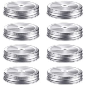 8 pieces metal regular mouth mason canning jar lids with straw hole leak proof reusable jar, 2.7 inch(silver)