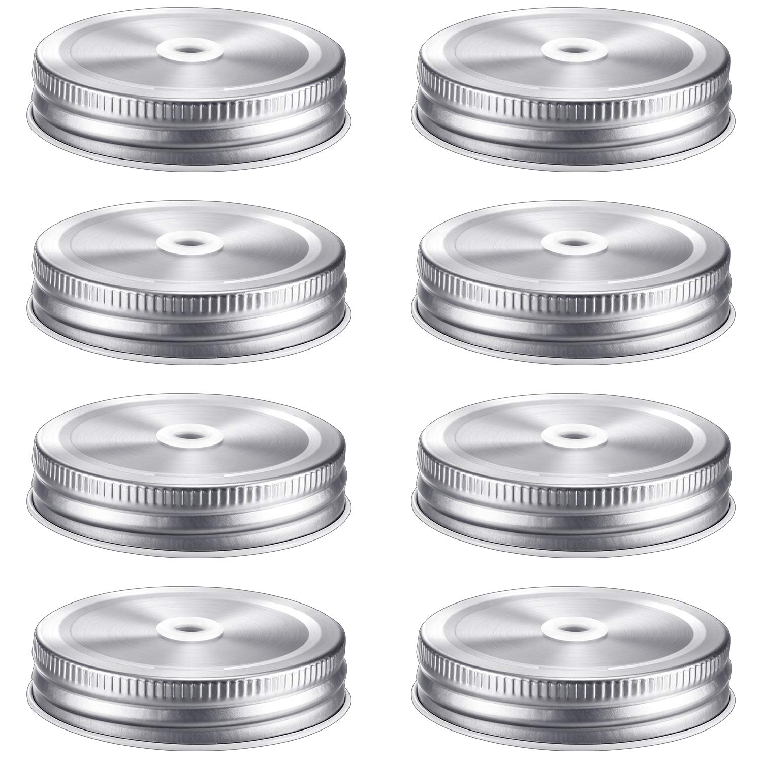 8 Pieces Metal Regular Mouth Mason Canning Jar Lids with Straw Hole Leak Proof Reusable Jar, 2.7 Inch(Silver)