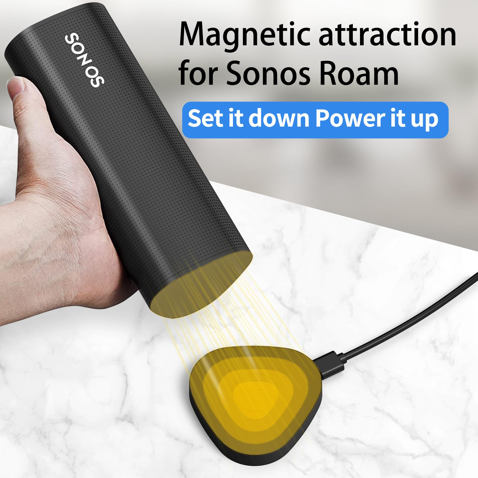 Rounkin Wireless Charger Compatible with Sonos Roam Gen 2nd/1st, Magnetic Charging Base, Power up Charging Dock for Portable Bluetooth Speaker for Sonos Roam SL(Black)