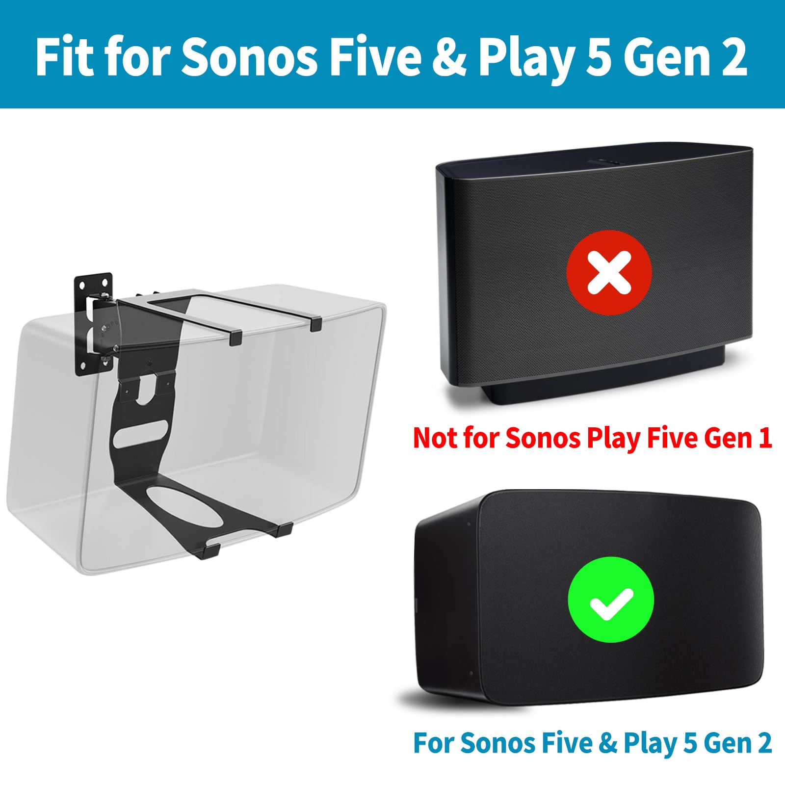 notiela Speaker Wall Mount for Sonos Five & Play 5 Gen 2 Speaker Mount, Tilt & Swivel Adjustable Bracket for Sonos Play:5 and Sonos Five Wall Mount, Black