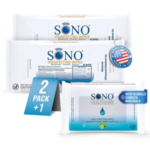 sono multi-surface disinfecting wipes - shoe cleaner & sanitizer kit | quick clean and stain removal power | sneaker cleansing travel pack | 2 pack of 20 wipes + 1 pack of hand sanitizing wipes