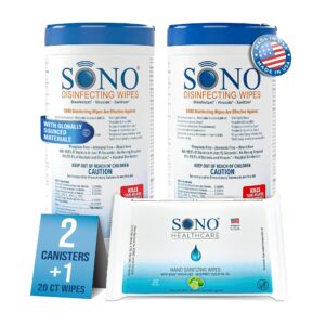 sono disinfecting wipes - medical-grade, alcohol-free, no bleach - multi-surface cleaning wipes for home, school, office - 160 ct (canister of 2) + 1 pack of hand sanitizing wipes