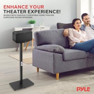 Pyle Sonos Speaker Mount Stand - Reinforced Steel 2nd Gen Play 5 Sonos Speaker Holder w/ 14.3 x 6.5 Inch Speaker Tray, Heavy Duty 14.5” x 9.4” Base, Powder Coat Finish - Pyle PSTNDSON17, Black