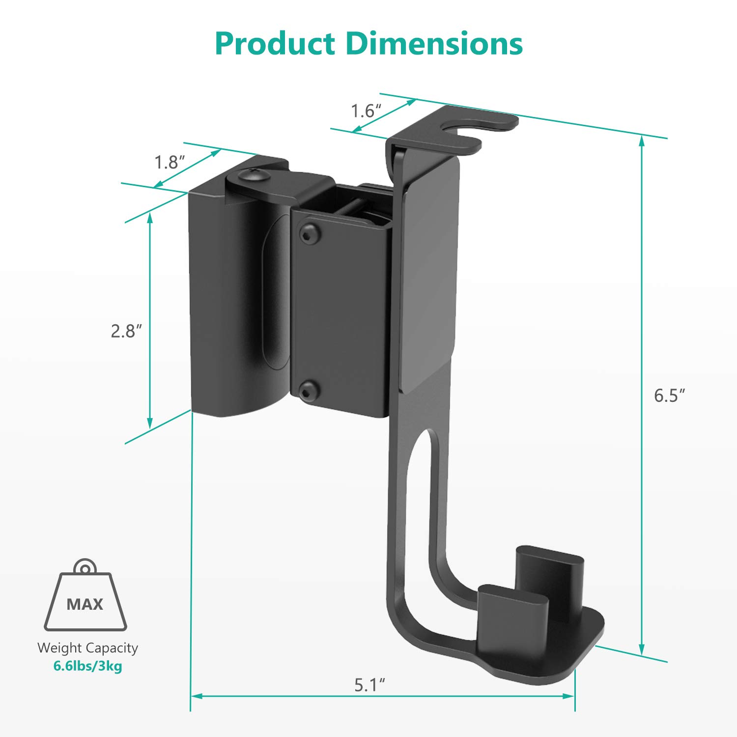 WALI Speaker Wall Mount Bracket for SONOS ONE, ONE SL and Play:1 Multiple Adjustments, Hold up to 6.6lbs, (SWM003-2), 2 Packs, Black