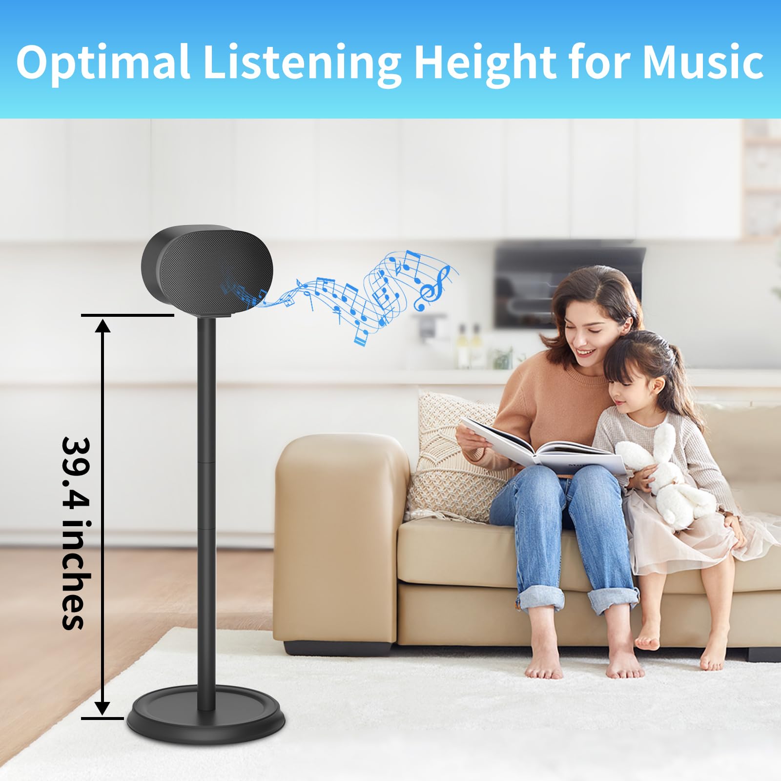 Heavy-Duty Speaker Stand for Sonos Era 300 Stand with Cable Management Floor Speaker Stands for Sonos Era 300 Speaker Stand for Easy and Secure Mounting, Black