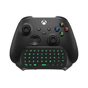 timovo green backlight keyboard for xbox one, xbox series x/s,wireless chatpad message keypad with headset & audio jack,mini game keyboard fit xbox one/one s/one elite/2, 2.4g receiver included, black