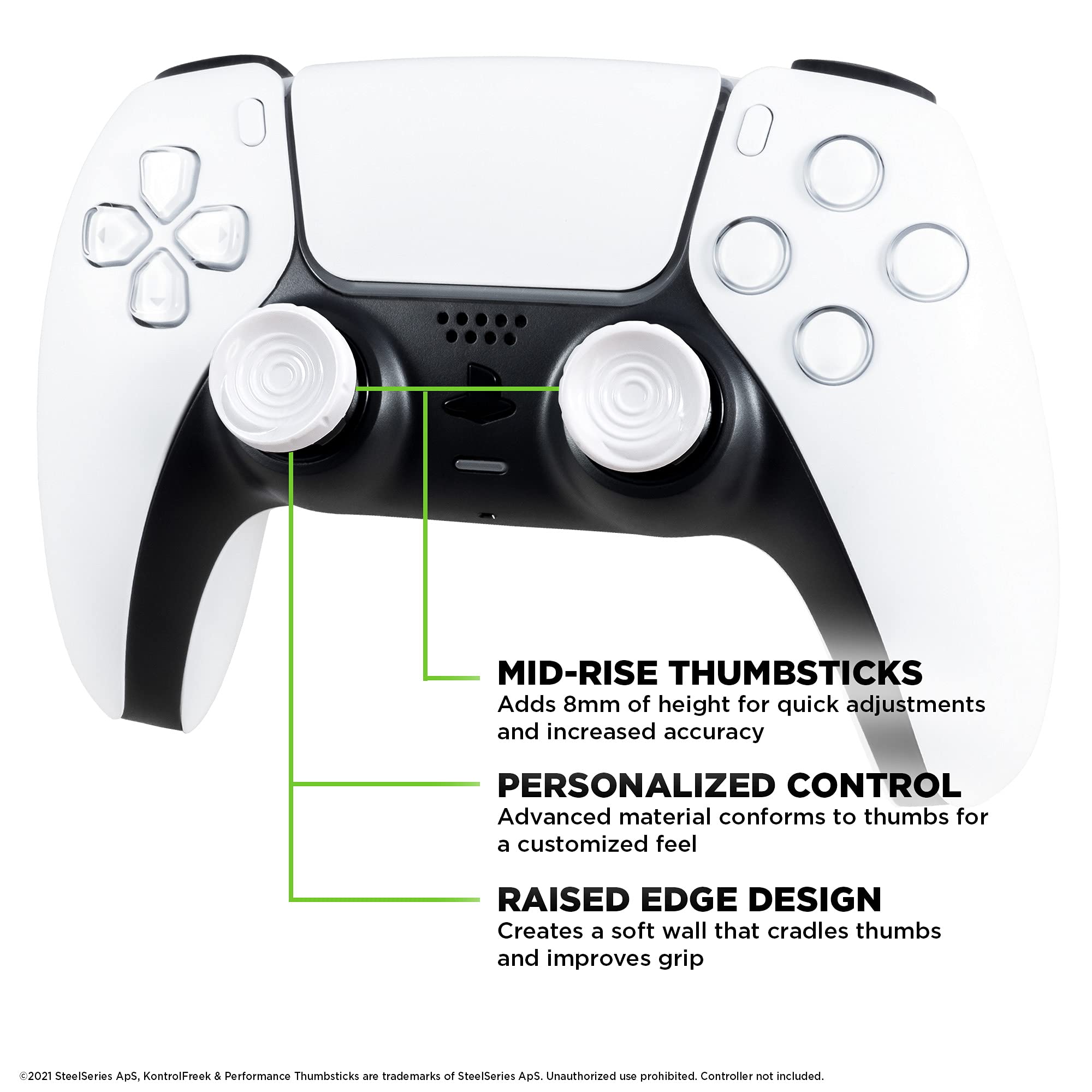 KontrolFreek CQC Rush for Playstation 4 (PS4) and Playstation 5 (PS5) Controller | Performance Thumbsticks | 2 Mid-Rise Concave | White