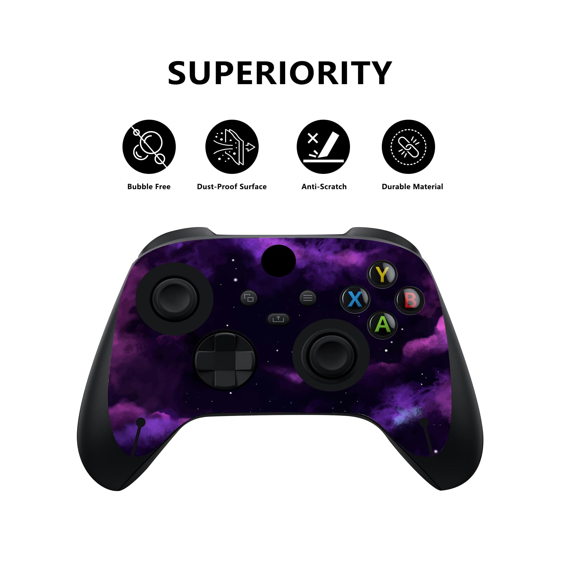 PlayVital Purple Deep Space Custom Vinyl Skins for Xbox Core Wireless Controller, Wrap Decal Cover Stickers for Xbox Series X Console Controller