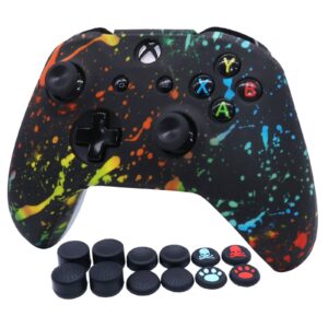 ralan controller skin for xbox one, anti-slip silicone controller cover protector case compatible for xbox 1 wireless/wired gamepad joystick with 4 thumb grips caps and black pro thumb grip x 8