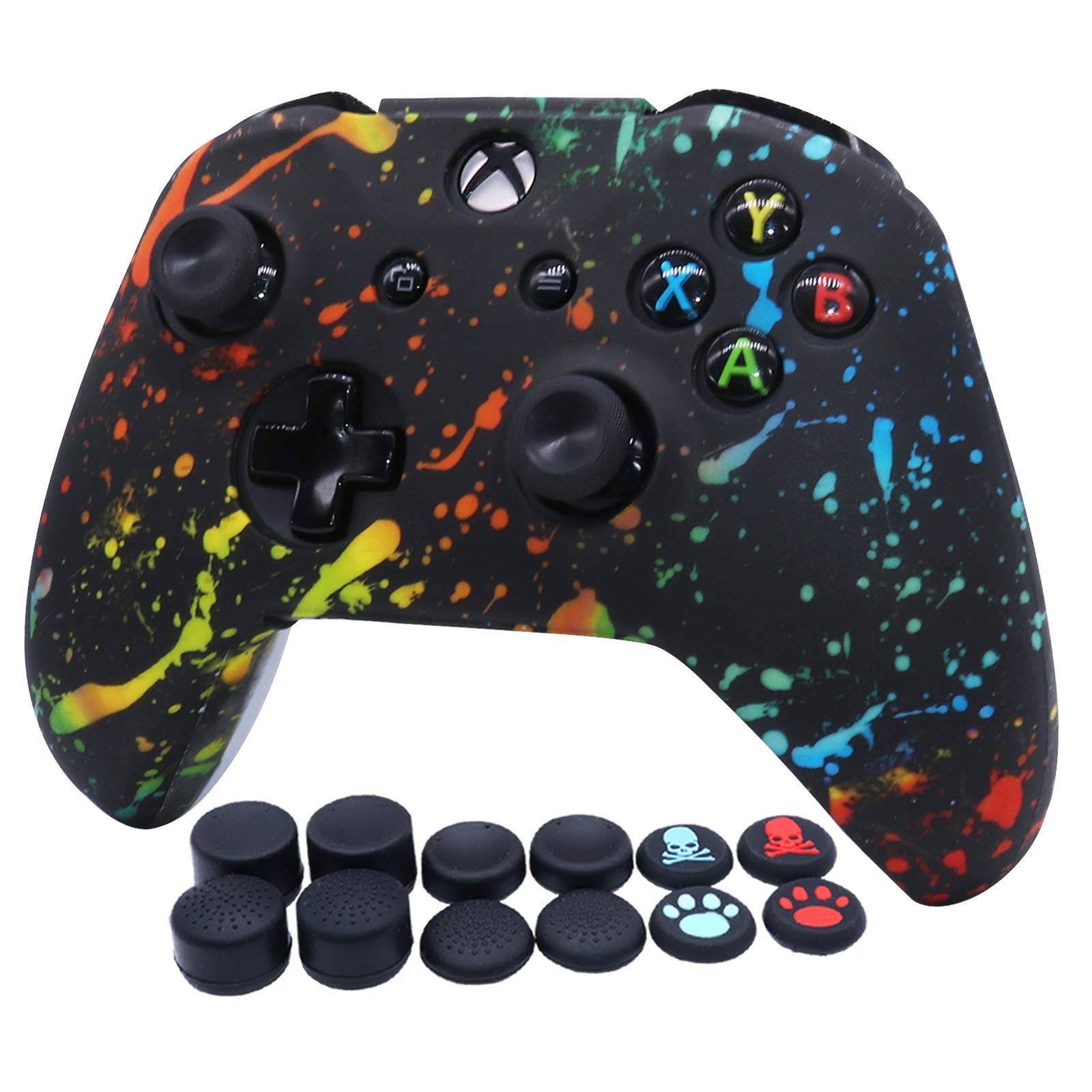 RALAN Controller Skin for Xbox One, Anti-Slip Silicone Controller Cover Protector Case Compatible for Xbox 1 Wireless/Wired Gamepad Joystick with 4 Thumb Grips Caps and Black Pro Thumb Grip x 8