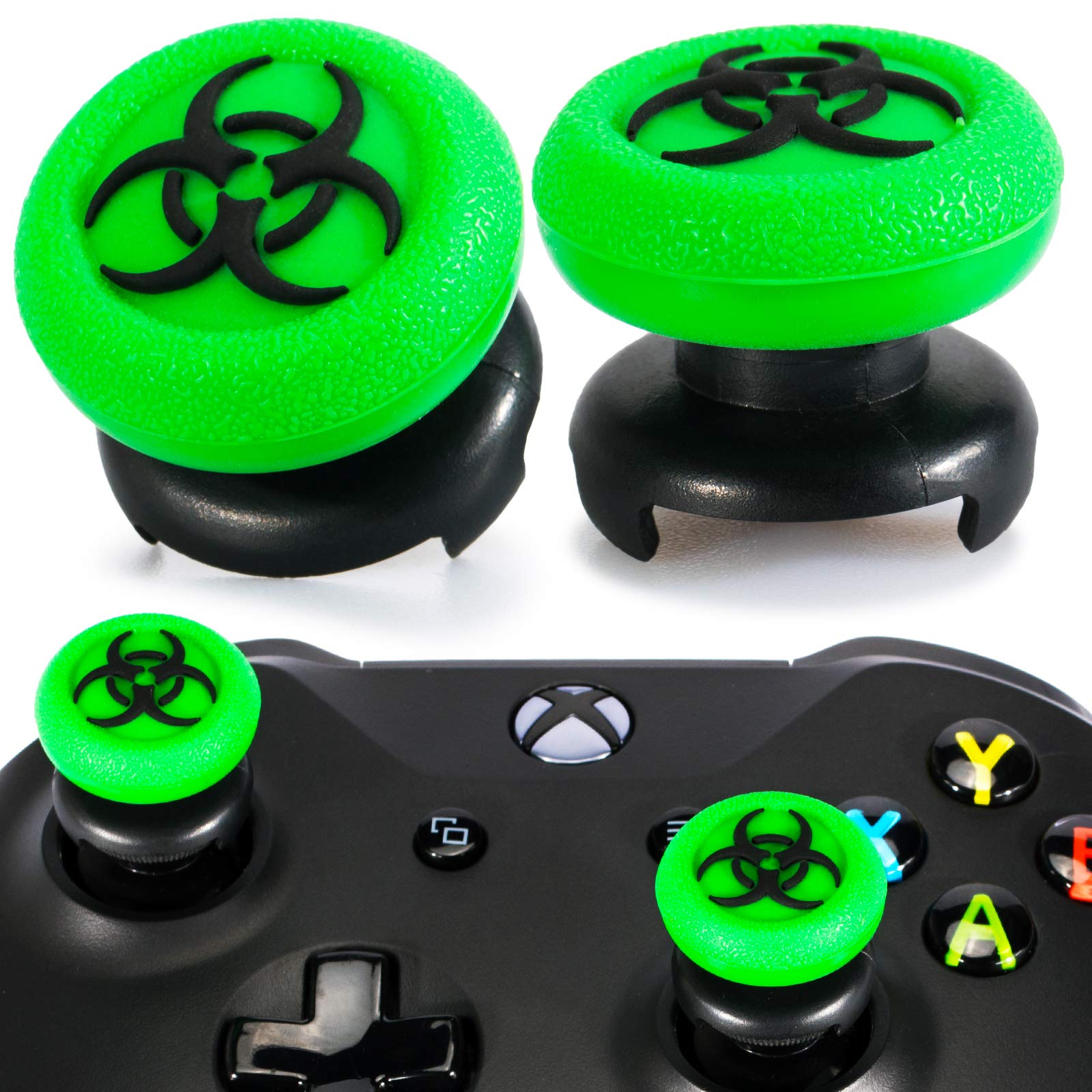 Playrealm FPS Thumbstick Extender & 3D Texture Rubber Silicone Grip Cover 2 Sets for Xbox Series X/S & Xbox One Controller(BioH Green)