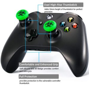 Playrealm FPS Thumbstick Extender & 3D Texture Rubber Silicone Grip Cover 2 Sets for Xbox Series X/S & Xbox One Controller(BioH Green)