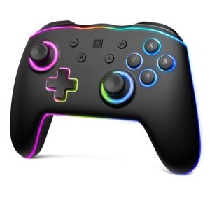 d.gruoiza colorful led switch pro controllers for switch/lite/oled, wireless switch controller with adjustable vibration,turbo,6-axis gyro (black led)