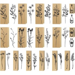 16 pieces vintage wood rubber stamps flower and plant decorative rubber stamp wooden mounted stamp set for diy crafting, scrapbook, painting, letters diary, teaching and card making