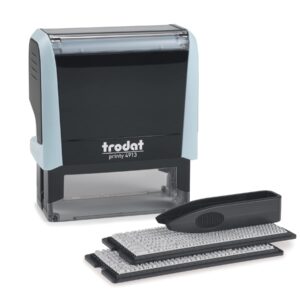 trodat printy 4913 self inking pastel blue diy stamp kit with black ink – 5 lines, impression size: 7/8” x 2-3/8” inch