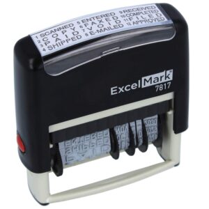 excelmark 12 phrase self-inking date stamp - 2" x 1/4" impression - black ink (7817)