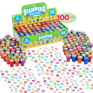 100 pcs assorted stamps for kids self-ink stamps (50 different designs, dinosaur, zoo safari stampers) for party favor, carnival prizes, school, easter egg stuffers, halloween, christmas