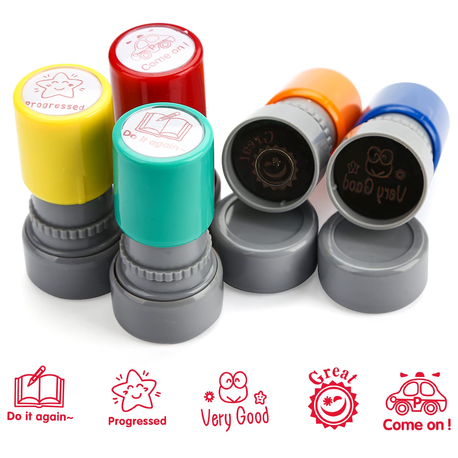 VGOODALL 5pcs Teacher Stamps for School,Self-Inking Rubber Stamps School Stamps for Kids Education Teachers Review School Prizes