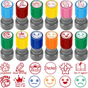 12 pack sorted teacher stamp self-inking rubber stamps picture stamps for teachers motivation stamps teacher review photosensitive stamps behavior stamps for kids students school classroom homework