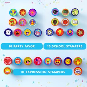 JOYIN 50 Pcs Assorted Stamps for Kids - Self-ink Stamps with 50 Designs for Birthday Party Favor, Carnival Prizes, School Stampers, Goodie Bag, Halloween, Christmas (Zoo, Holiday Stampers)