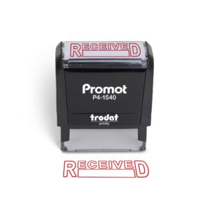 promot received self inking rubber stamp - refillable received stamper - business, bookkeeping, ordering, accounting, work, office stamps - red ink