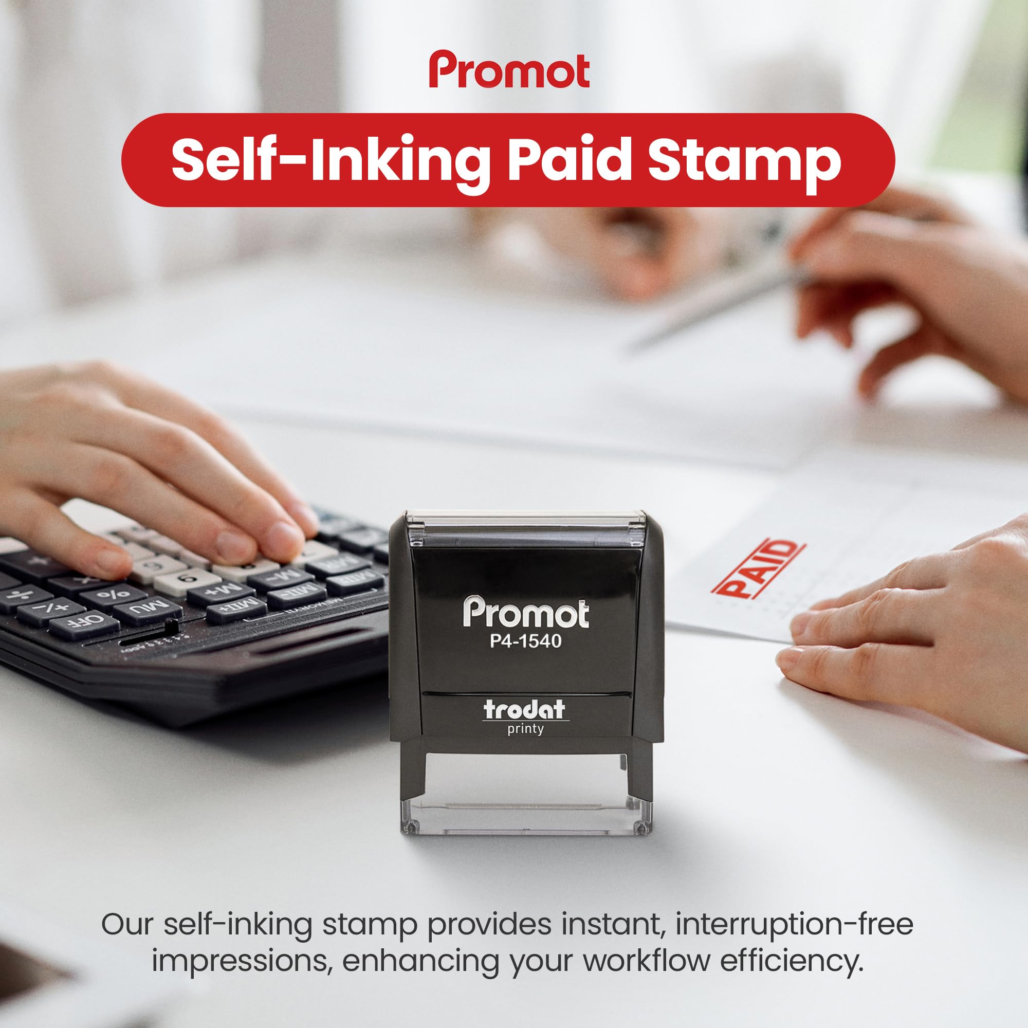 Promot Paid Stamp Self Inking Stamp - Paid Stamp for Office, Accounts Payable Stamp - Rubber Stamps for Retail Use, Red Ink Stamp, Self Inking Stamp for Business Supplies, Paid Stamper