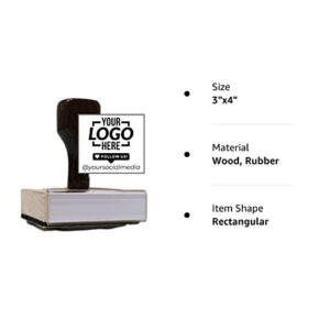 Personalized Rubber Hand Stamp, Wood Handle with Custom Logo | Multiple Size Options Available | Upload Your Own Logo (3"x4")