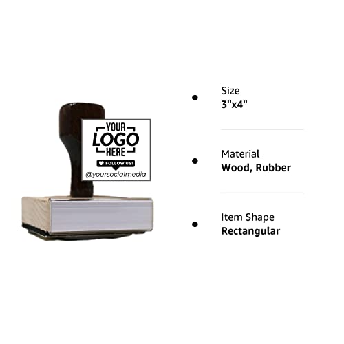 Personalized Rubber Hand Stamp, Wood Handle with Custom Logo | Multiple Size Options Available | Upload Your Own Logo (3"x4")