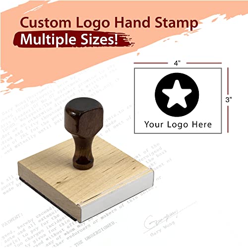 Personalized Rubber Hand Stamp, Wood Handle with Custom Logo | Multiple Size Options Available | Upload Your Own Logo (3"x4")