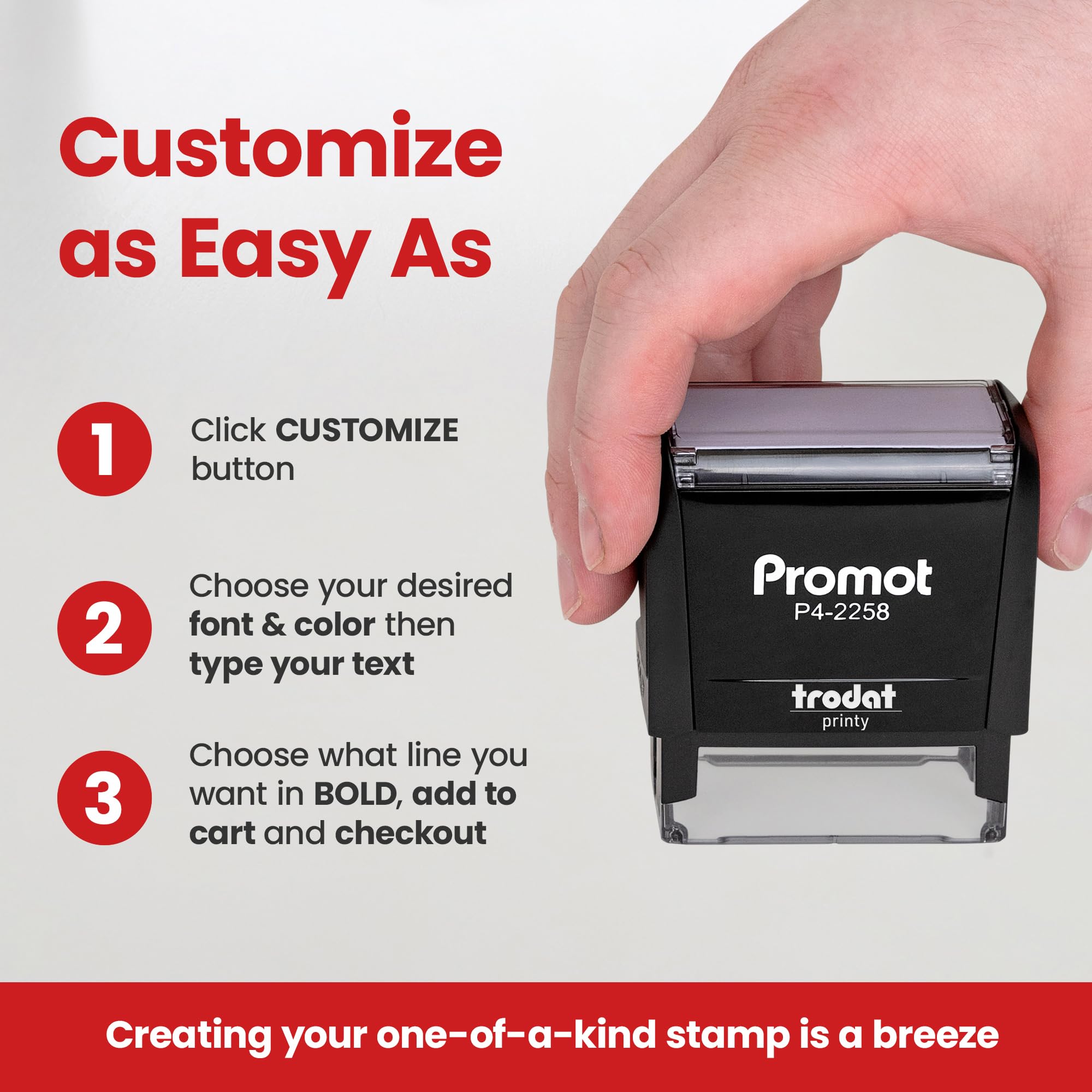 Promot Self Inking Personalized Stamp - Up to 5 Lines of Personalized Text, Custom Address Stamp, Office Stamps, Customizable Rubber Stamp, Name Stamp for Business Easy to Change Ink Cartridge-Medium