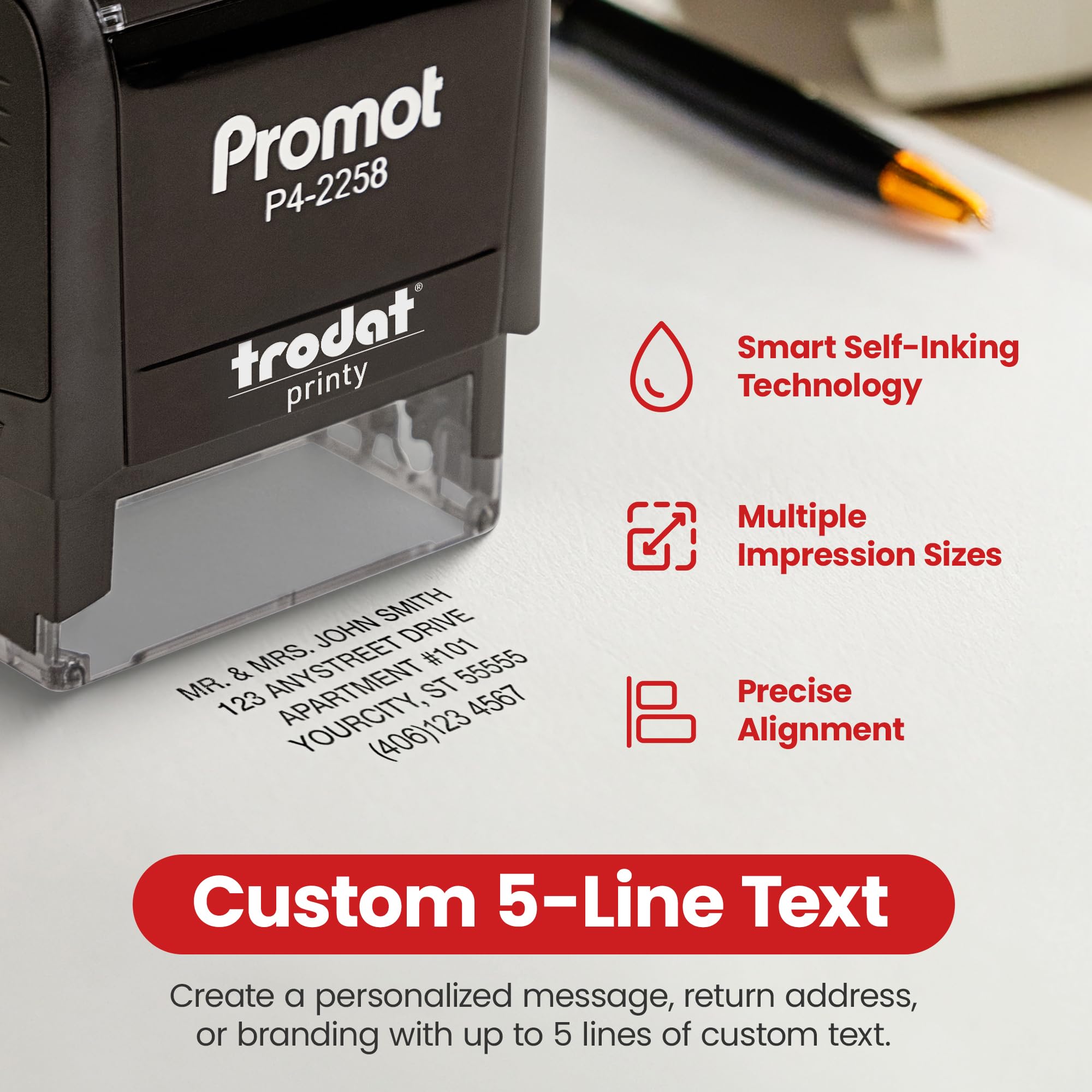 Promot Self Inking Personalized Stamp - Up to 5 Lines of Personalized Text, Custom Address Stamp, Office Stamps, Customizable Rubber Stamp, Name Stamp for Business Easy to Change Ink Cartridge-Medium