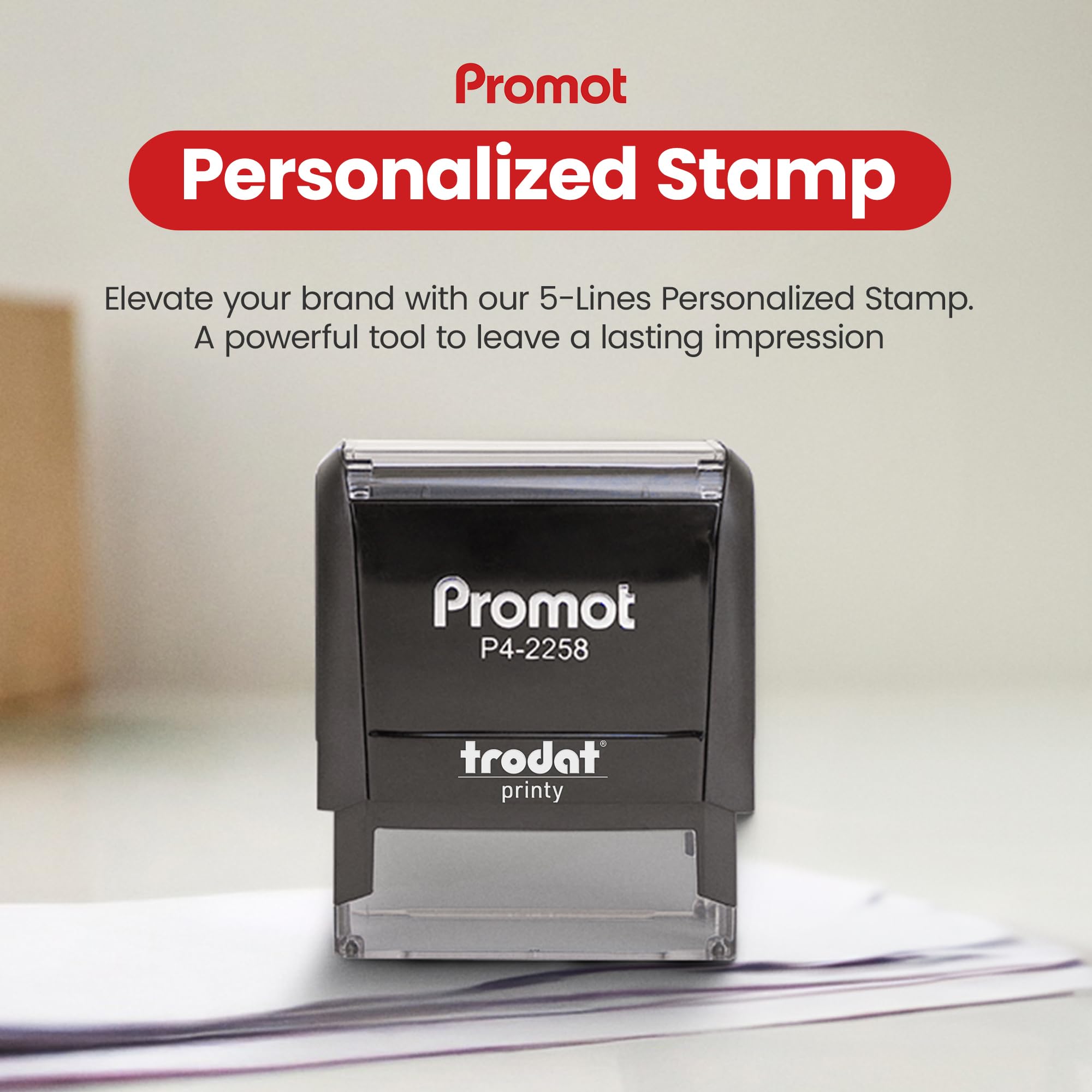 Promot Self Inking Personalized Stamp - Up to 5 Lines of Personalized Text, Custom Address Stamp, Office Stamps, Customizable Rubber Stamp, Name Stamp for Business Easy to Change Ink Cartridge-Medium