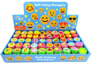 tiny mills 50 pcs emoji assorted stamps for kids self-ink stamps (50 different designs) for emoji birthday party favors,goodie bag pinata fillers, game prizes, classroom rewards, teacher stamps