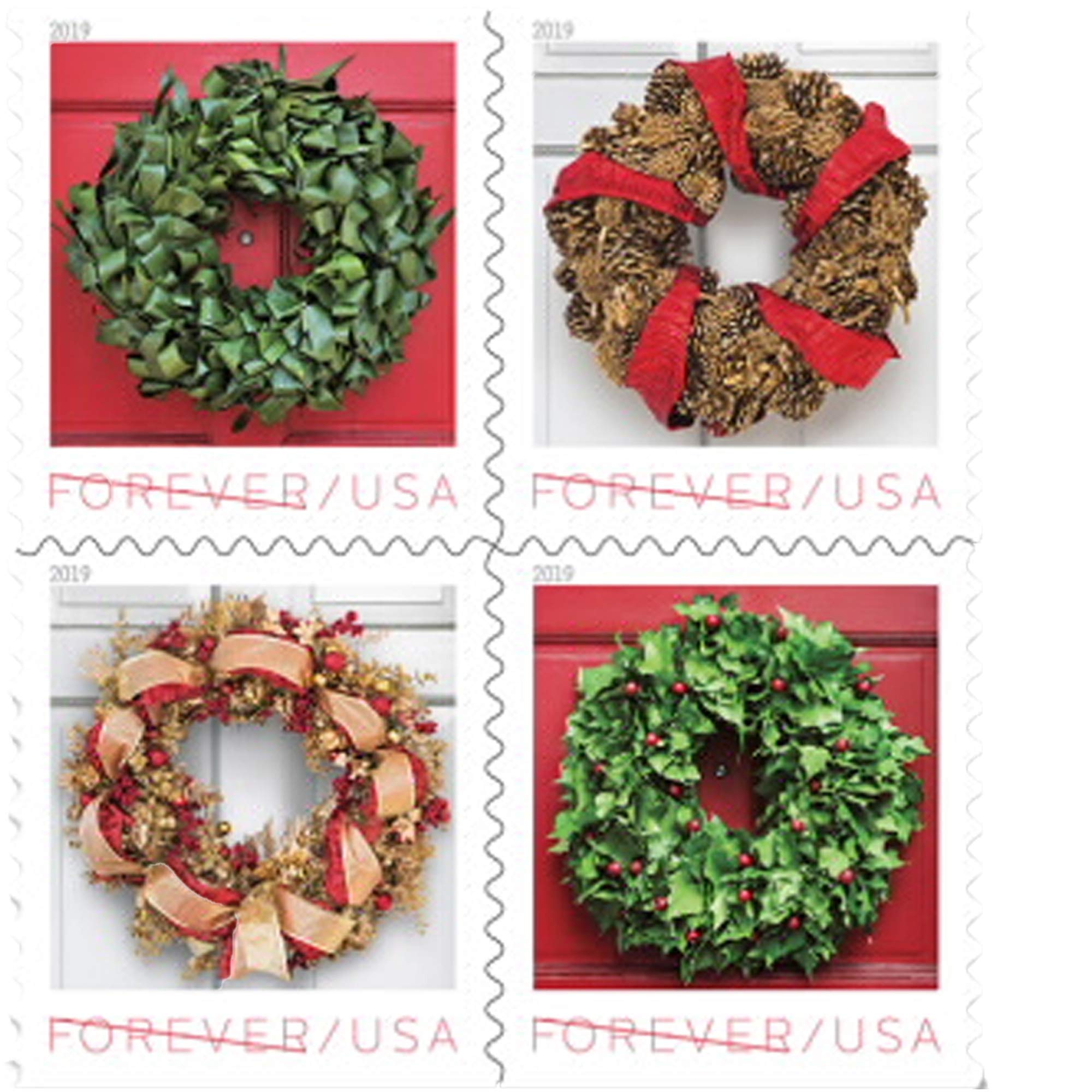 Holiday Wreaths Book of 20 Forever Stamps Christmas Tradition Celebration Scott Holiday Wreaths Book of 20 Forever Postage Stamps Christmas Tradition Celebration Scott 4524-27