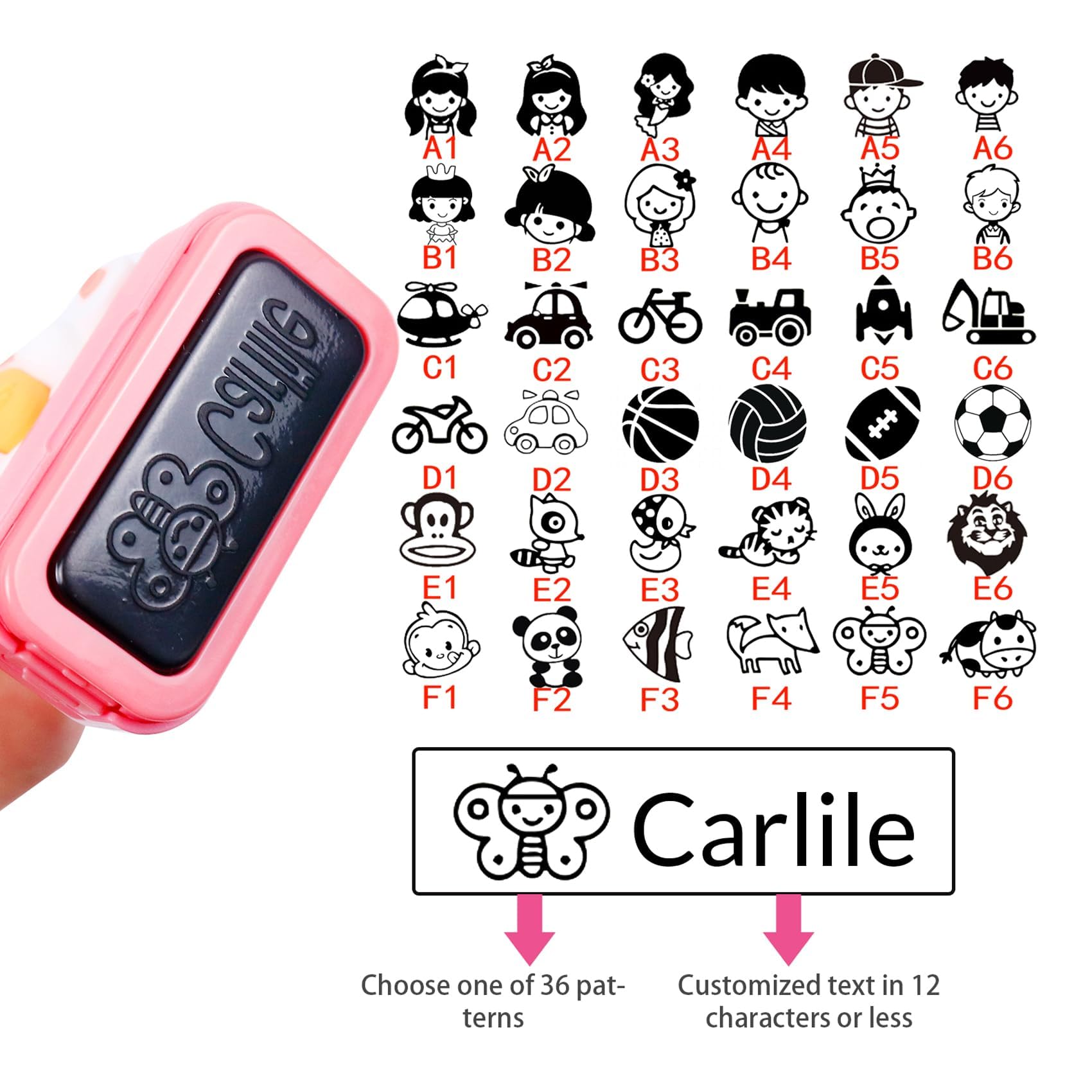 Name Stamp for Clothing Kids, kiddo Stamp - Customized Name Stamp, School Waterproof Labels for Boy and Girl, 16 Personalized Styles & 36 Cartoon Pattern