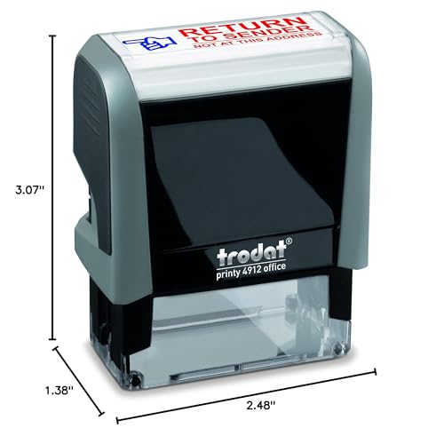 Trodat Stamp 4912 Office Printy with English Text RETURN to SENDER – Self Inking, Red and Blue Ink, Impression Size 3/4" x 1-7/8"